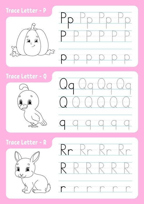 Writing letters a, b, c. Tracing page. Worksheet for kids. Practice sheet. Learn alphabet. Cute ...