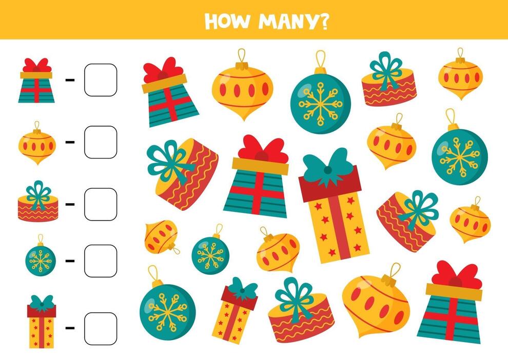 Counting game for kids. Christmas themed math worksheet. 2170544 Vector ...