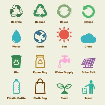 Bundle set of animal with recycle plastic packaging campaign vector ...