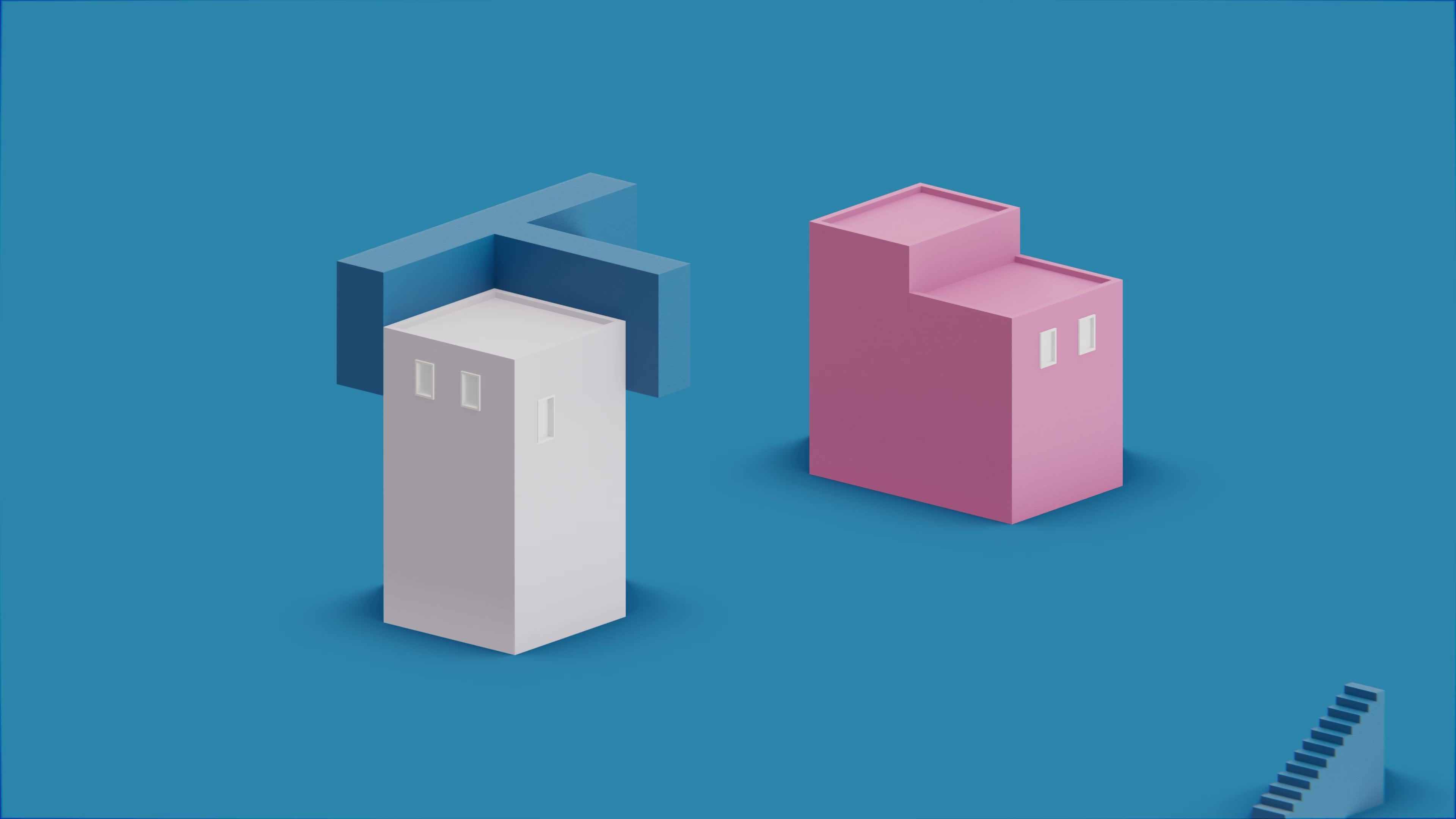 3D rendering of abstract buildings. Animation process of building ...