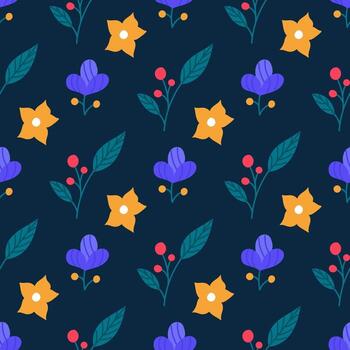 Vector floral pattern in doodle style with flowers and leaves. spring ...