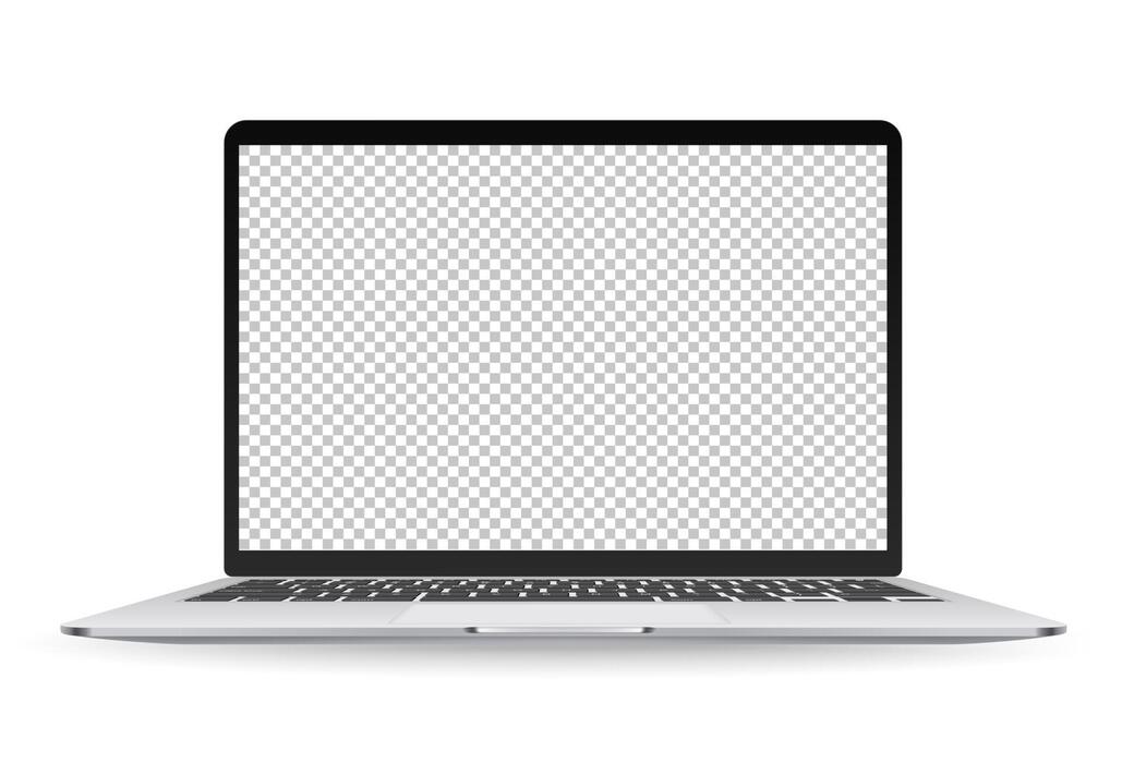 Modern thin frame laptop computer vector 3d mockup with shadow isolated ...