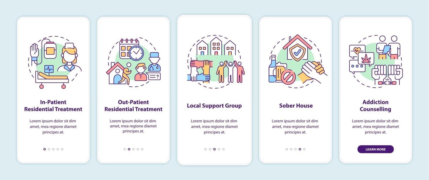 Addiction Types Onboarding Mobile App Page Screen With Concepts Alcohol Addiction Walkthrough 3