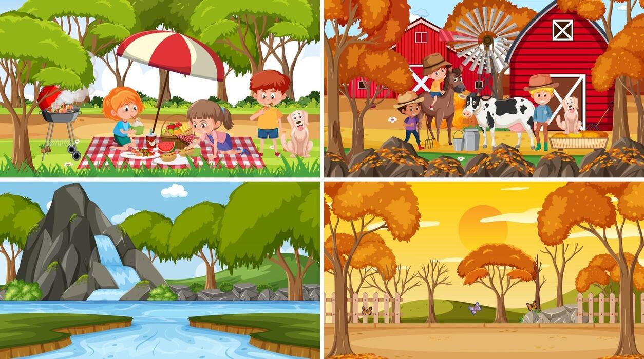 Four Seasons Kids Vector Art, Icons, and Graphics for Free Download