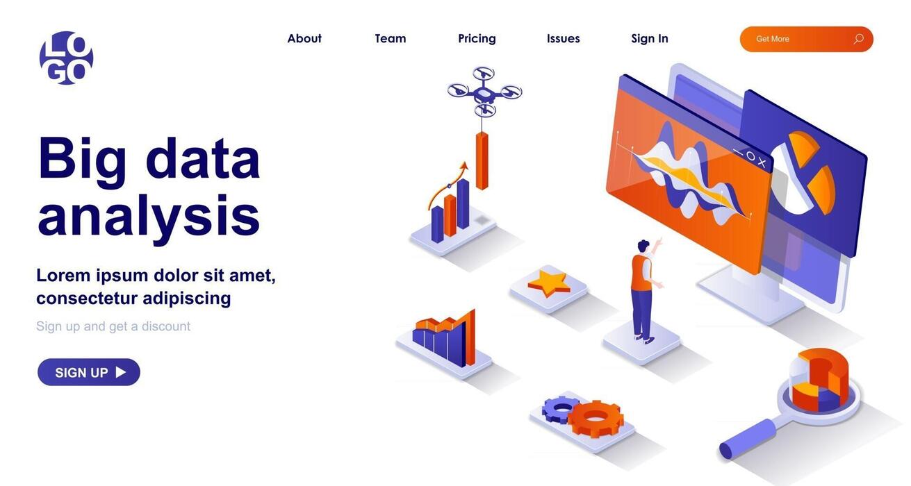Big data analysis concept in 3d isometric design. User making marketing ...