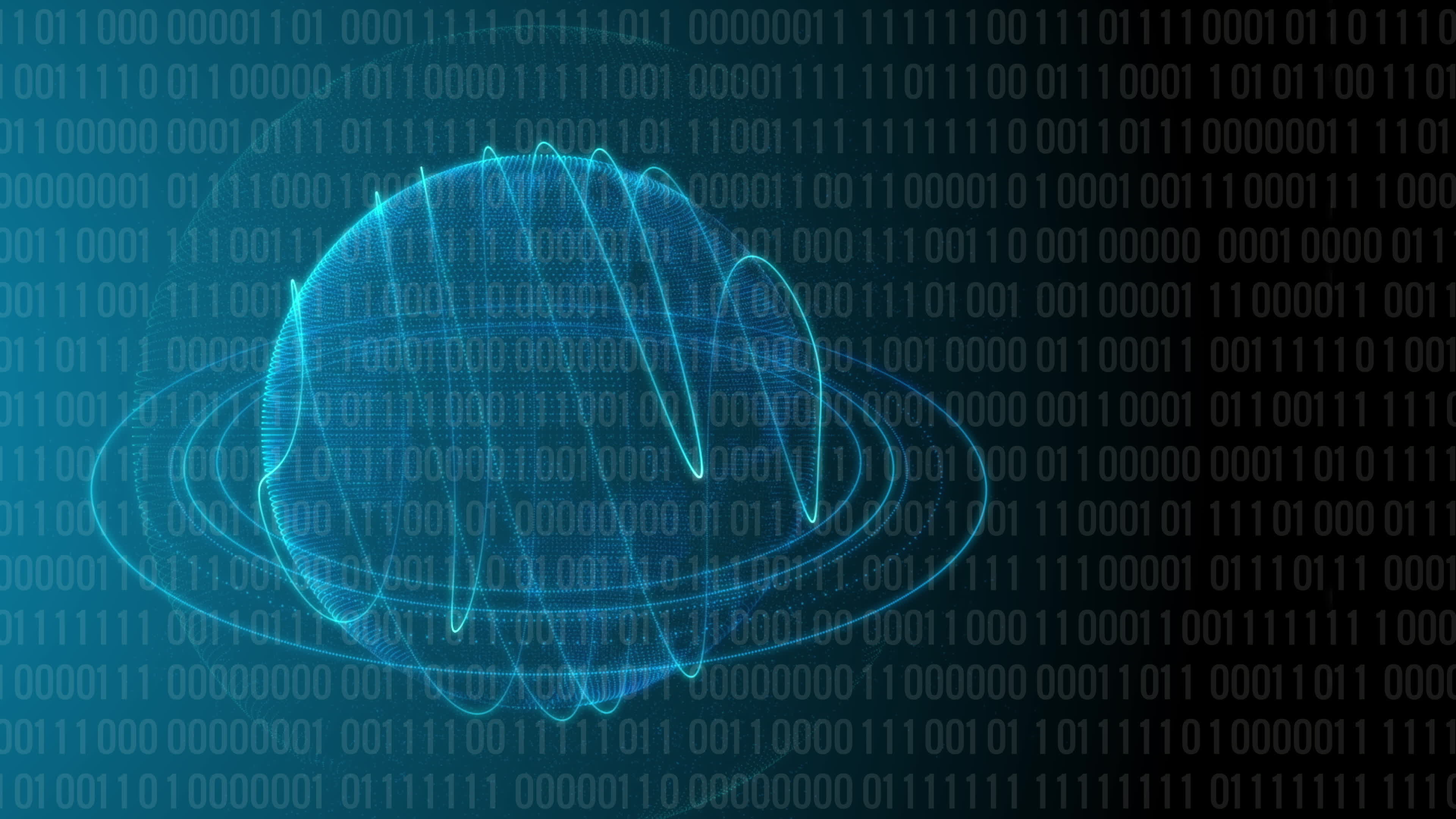 Binary number matrix background, digital information code with rotating ...