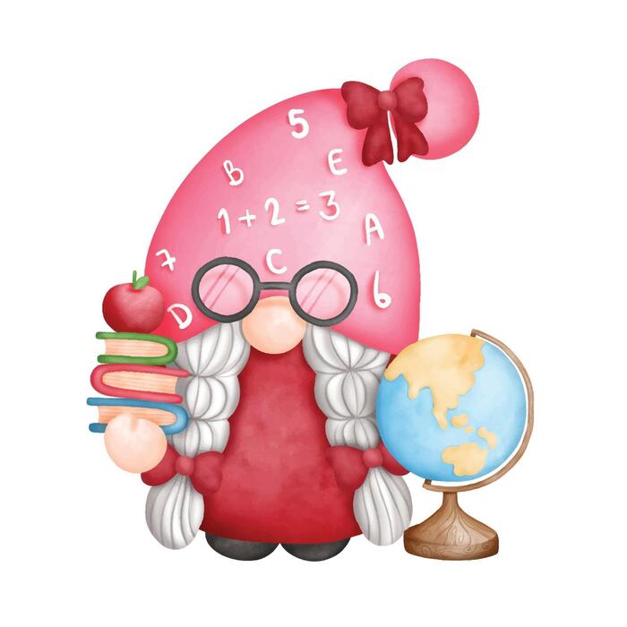 Digital painting watercolor teacher gnome elements, Back to school ...