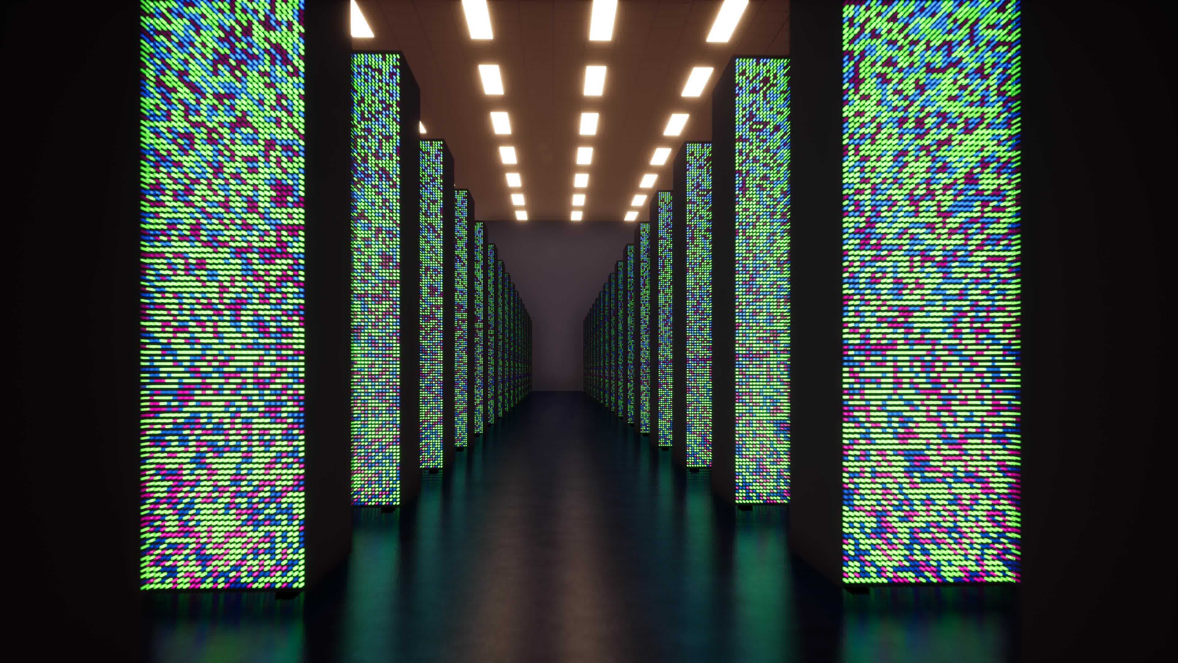 It Conceptual Representation Of Digitization Of Information Flow Moving Through Rack Servers In