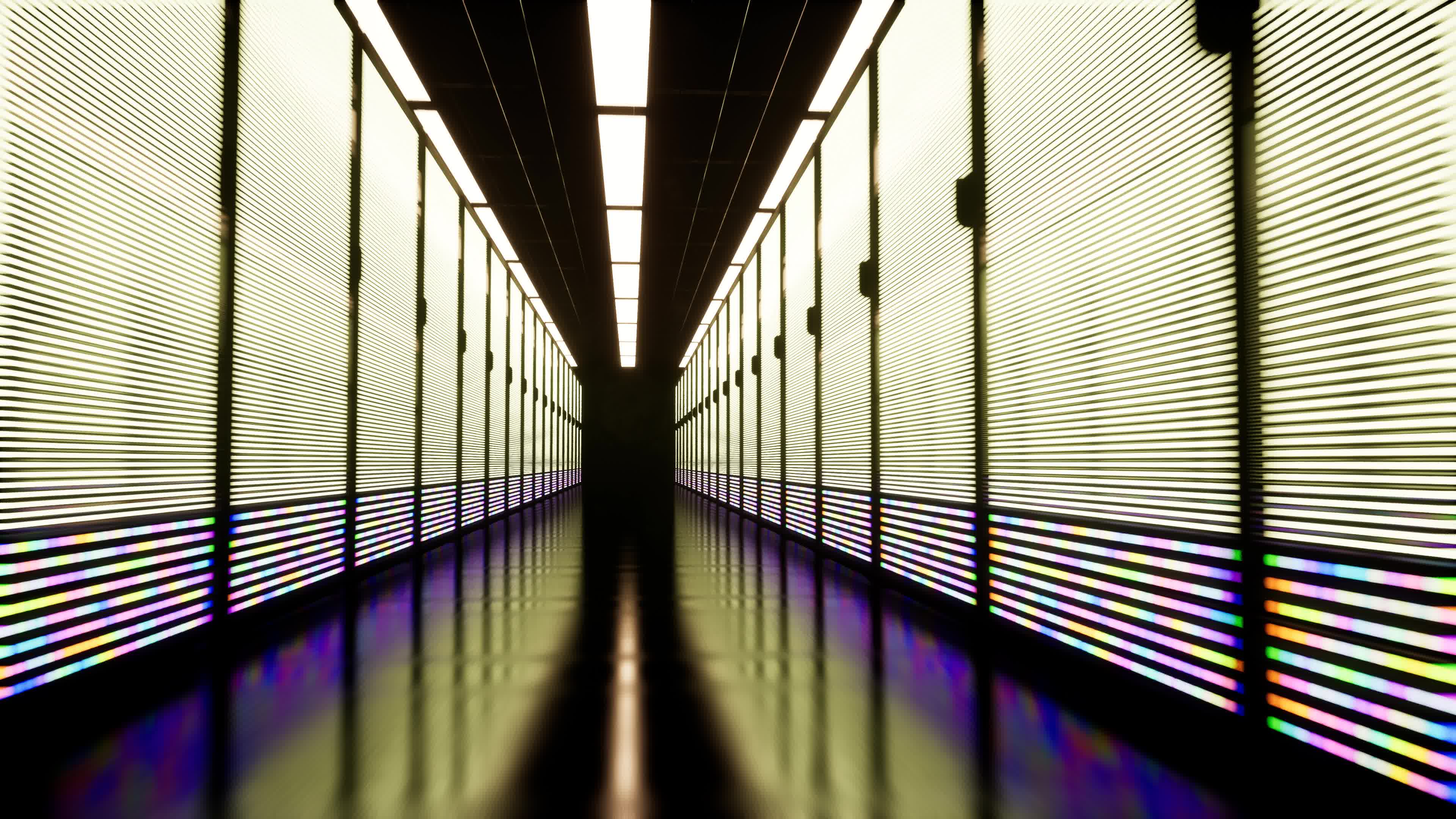 It Conceptual Representation Of Digitization Of Information Flow Moving Through Rack Servers In