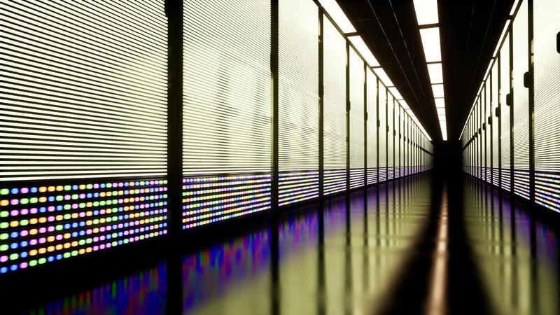 It Conceptual Representation Of Digitization Of Information Flow Moving Through Rack Servers In