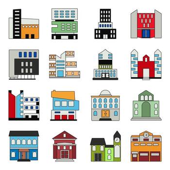 Pack of Buildings Flat Icons 3421851 Vector Art at Vecteezy