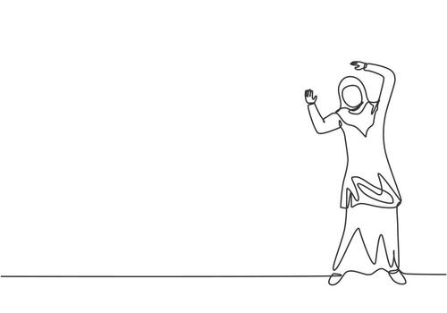 Single one line drawing of young Arabian business woman walking on the ...