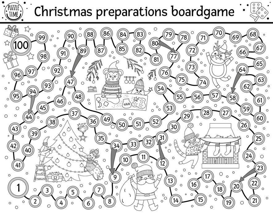 Christmas board game for children with cute animals and Santa Claus ...
