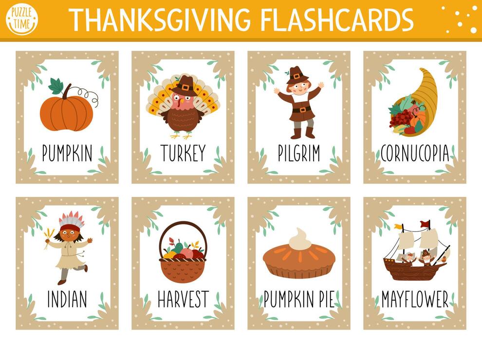 Vector Thanksgiving memory game cards with cute traditional holiday ...