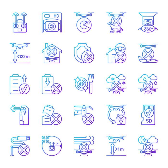 Drone restrictions gradient linear vector manual label icons set 3767827 Vector Art at Vecteezy