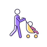 Walking with stroller black glyph icon. Take child for walk outside ...