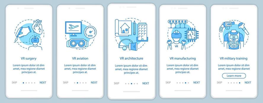 Virtual Reality Applications Onboarding Mobile App Page Screen With Concepts Vr Production