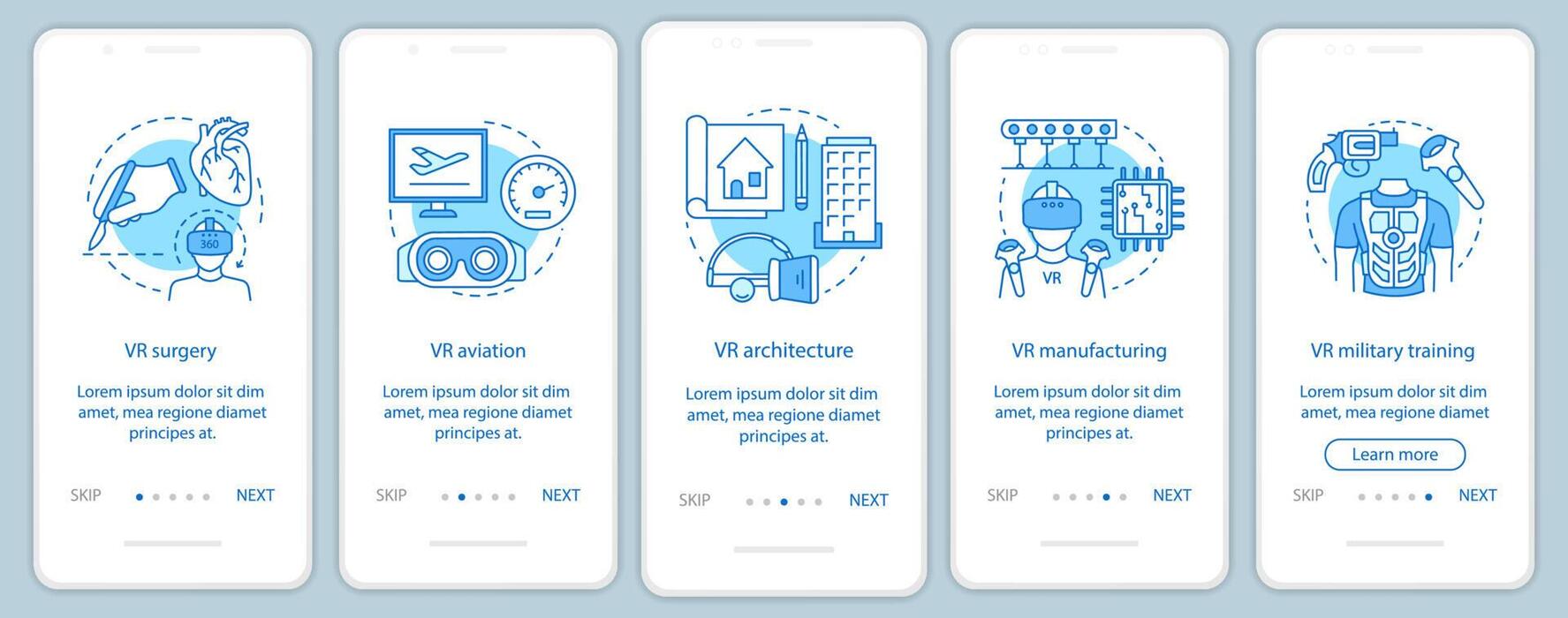 Virtual Reality Applications Onboarding Mobile App Page Screen With Concepts Vr Production