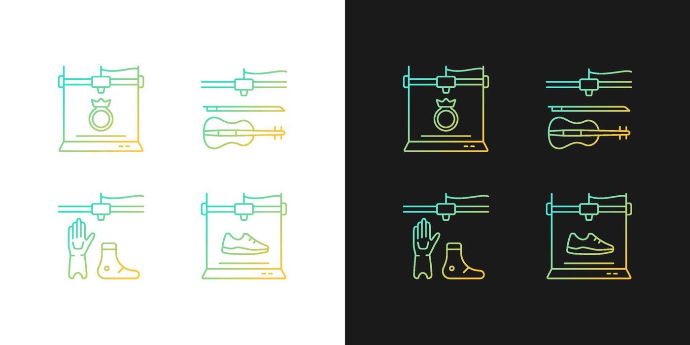 Three Dimensional Objects Production Gradient Icons Set For Dark And Light Mode 3d City Model