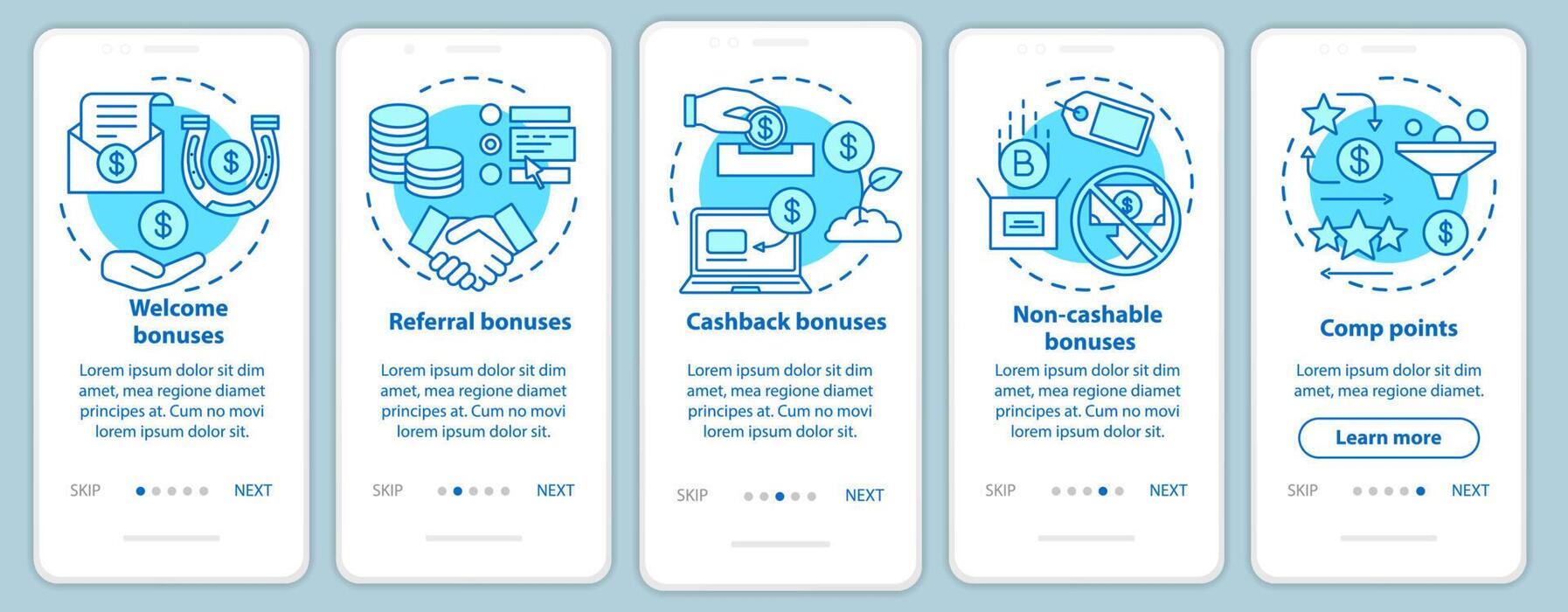 Online casino onboarding mobile app page screen with linear concepts ...