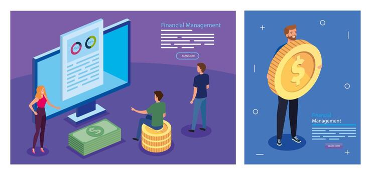 financial management with women and icons 4309724 Vector Art at Vecteezy