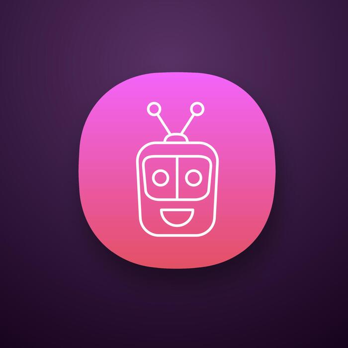 Chatbot app icon. UI UX user interface. Talkbot. Laughing chat bot. Modern robot. Virtual ...