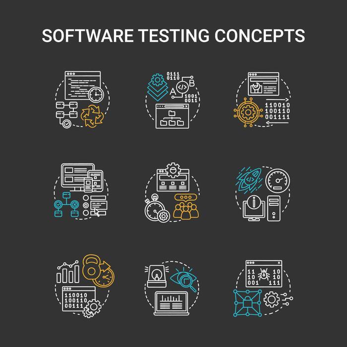 Software testing concept icons set. System perfomance verification idea ...