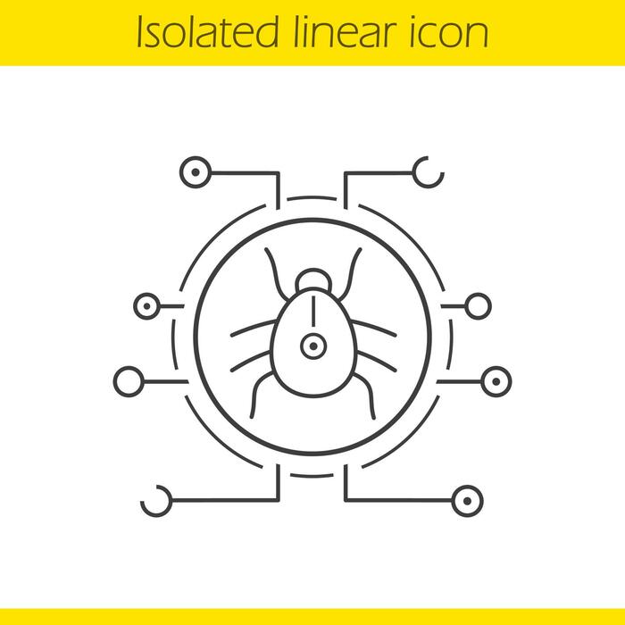 Digital virus linear icon. Thin line illustration. Cyber attack. Cyber ...
