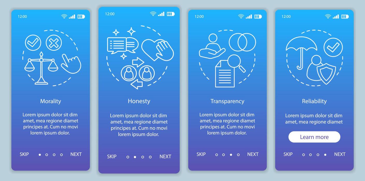 Ethical Issues Onboarding Mobile App Page Screen Vector Template