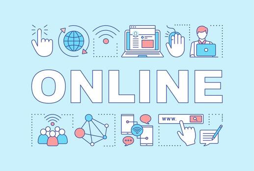 ICT blue word concepts banner. Presentation, website. Information and ...