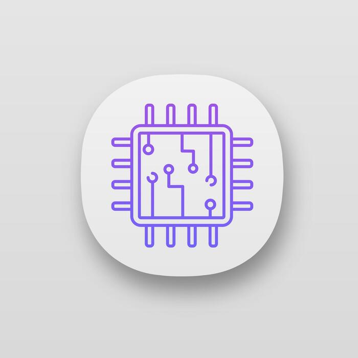 AI processor app icon. UI UX interface. Microprocessor for artificial intelligence system ...