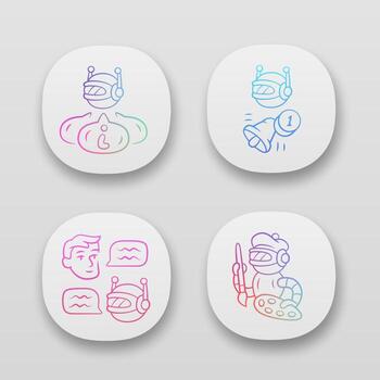 Proactive bot app icon. Sending messages, incoming notifications. Text alert. Reminder, alarm ...