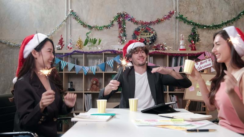 Colleagues in business team celebrating happiness dances, cheers, and ...