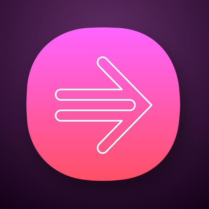 Right arrow app icon. Forward pointer, right turn. Path indicator. Arrow pointing rightward ...