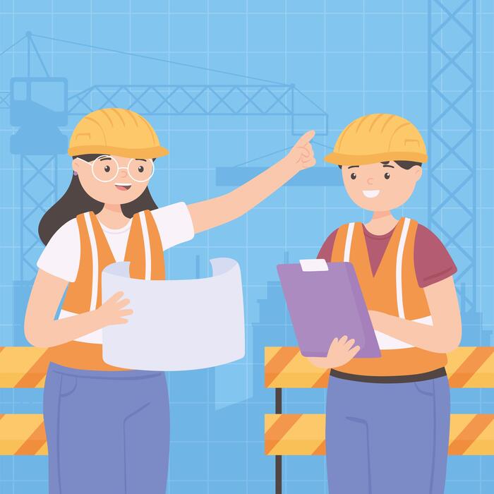 woman engineer in construction place 5251608 Vector Art at Vecteezy