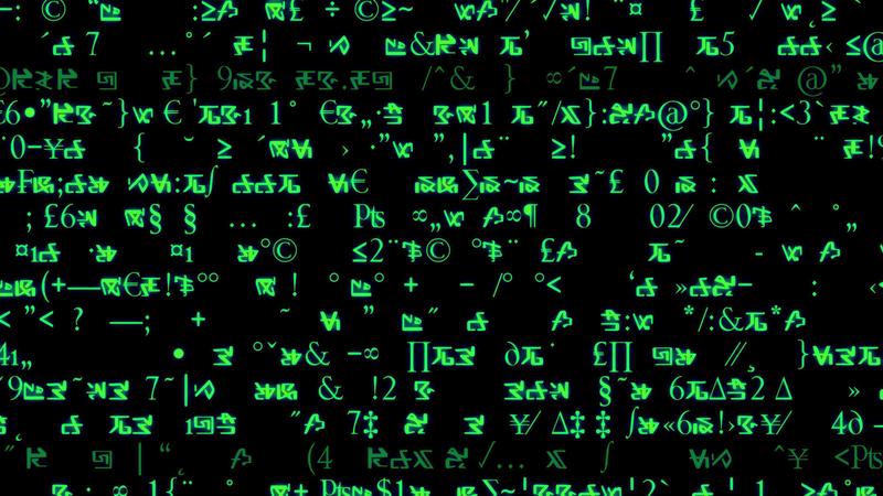 Rows of symbols and code scroll on a black screen. 5352485 Stock Video ...