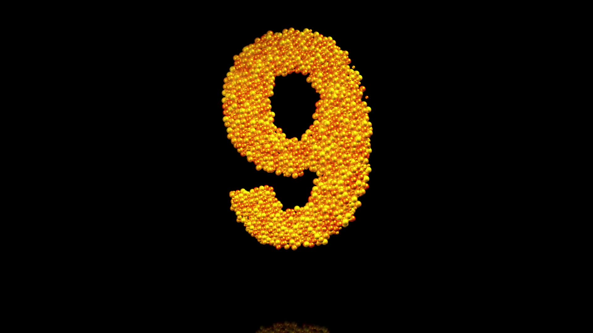 Countdown From 10 To Number 1 Formed By Golden Spheres That Dissolve
