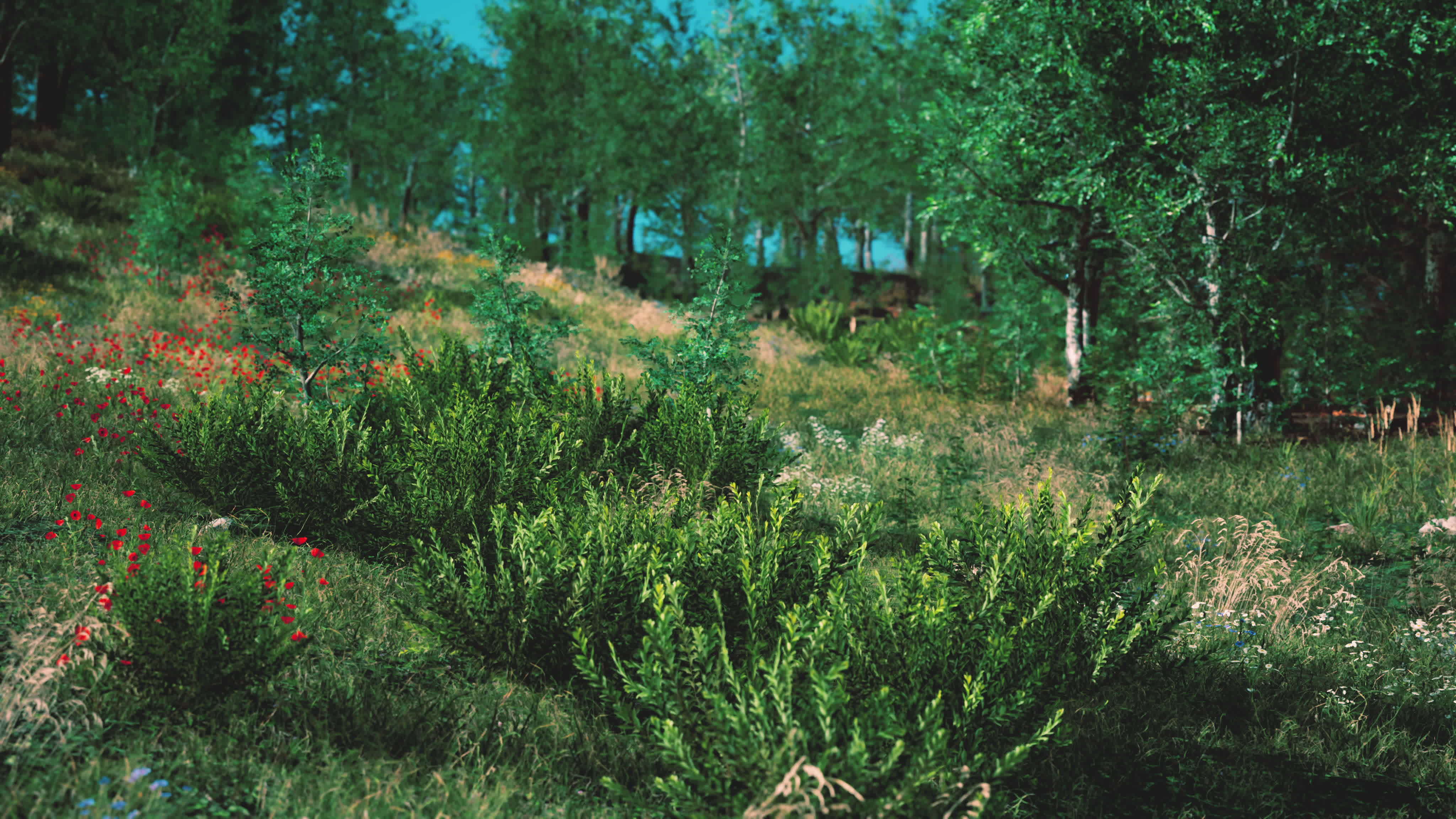 Scenic panoramic view of idyllic rolling hills landscape with blooming ...