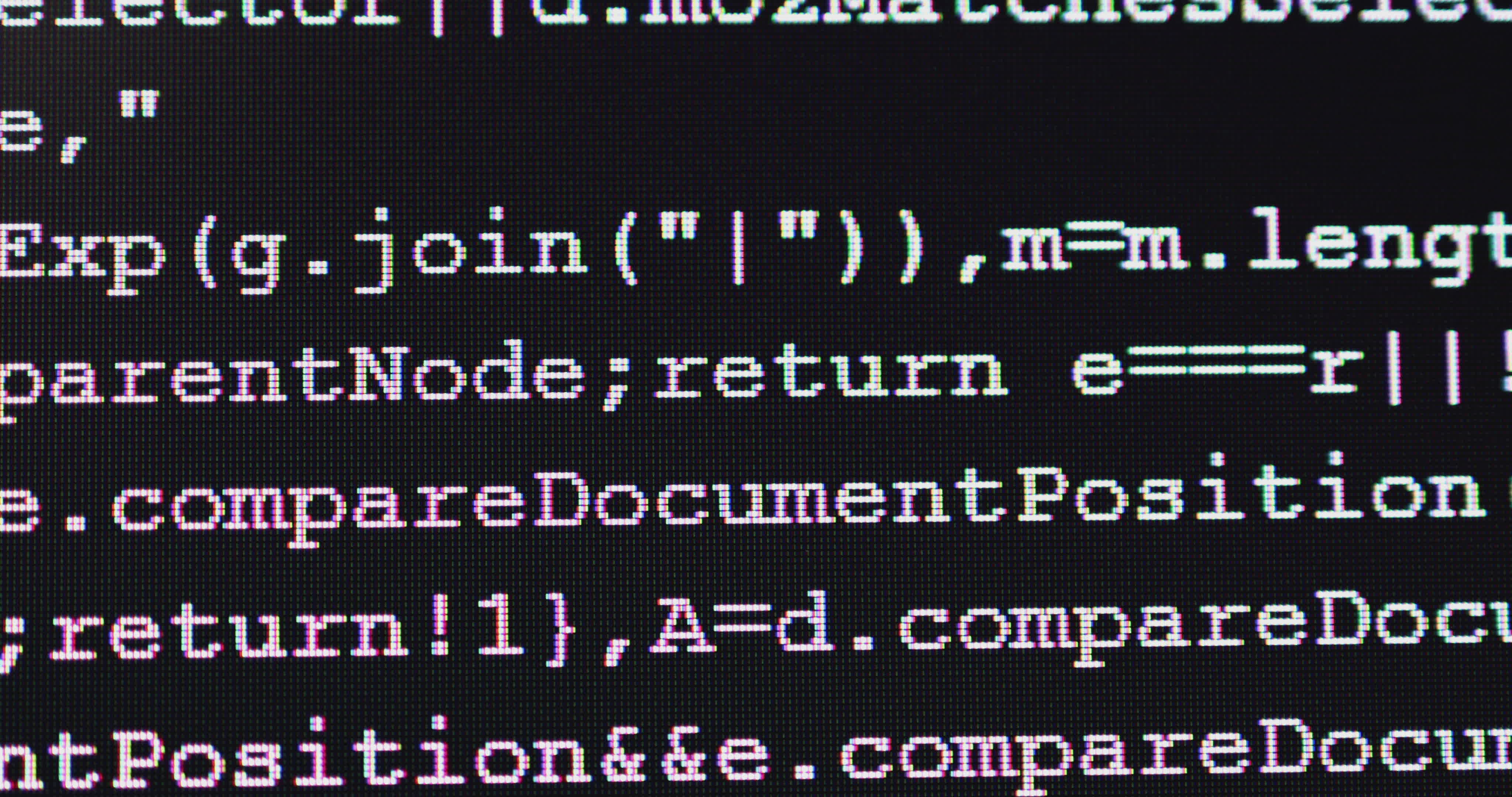 4K Close up shot programming tag coding on screen. Background concept for programming and coding ...