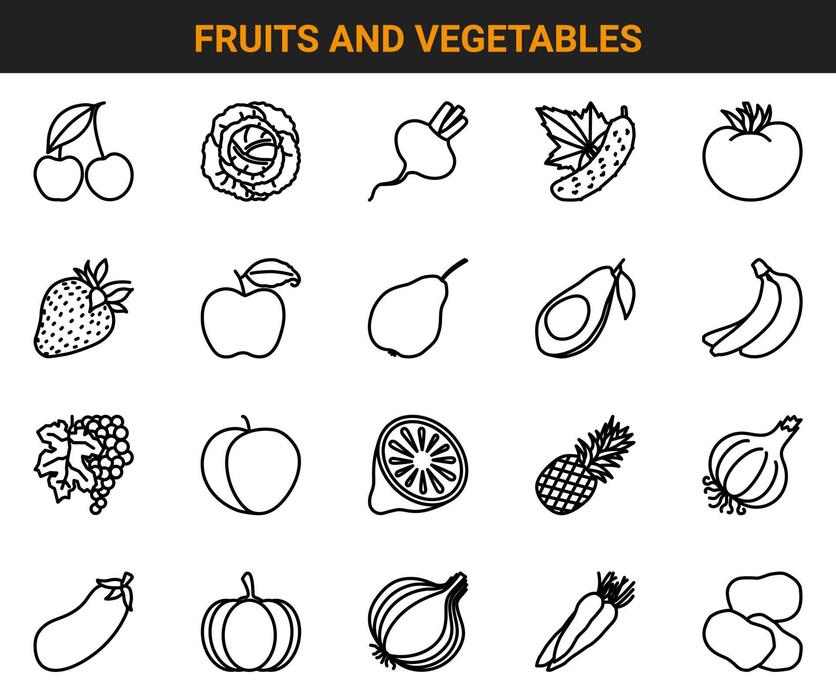 Fruits And Vegetables Outline Vector Art, Icons, and Graphics for Free ...
