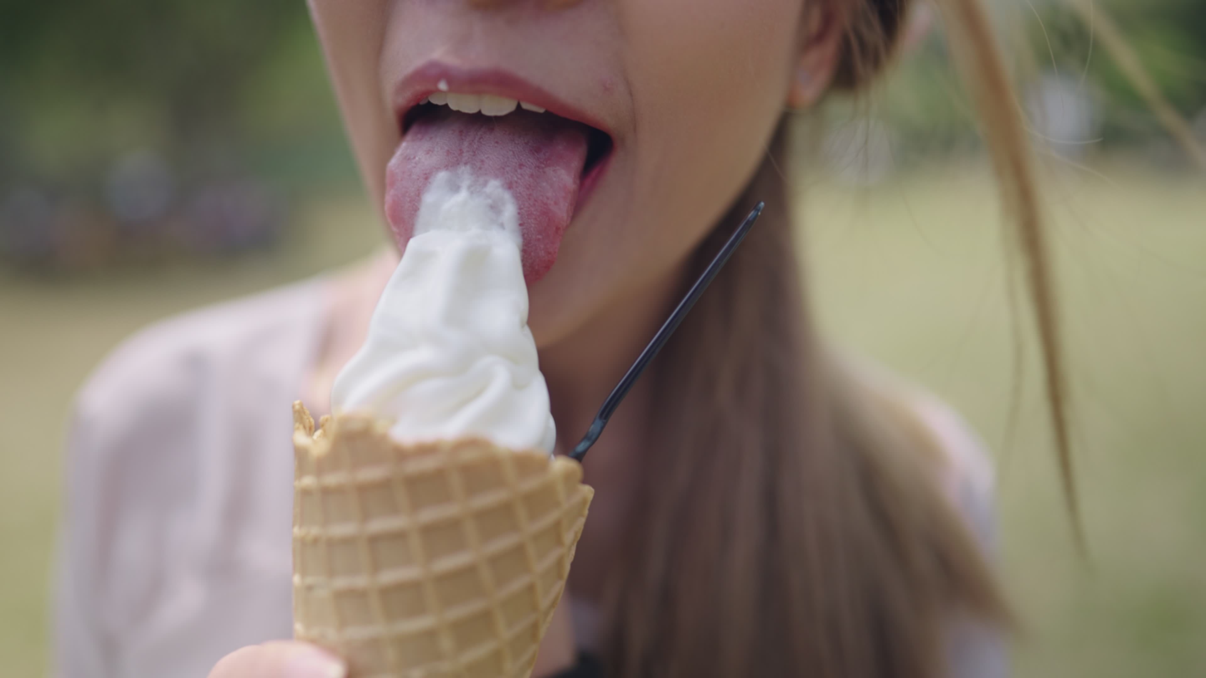 Portrait Of Young Female Ice Cream Lover Having Happily Freshness From