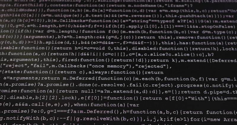 4K Close up shot programming tag code on PC Monitor scroll down. Background concept for ...