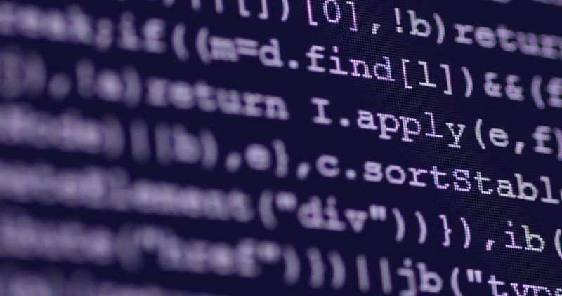 4K Close up shot programming tag code on PC Monitor scroll down ...