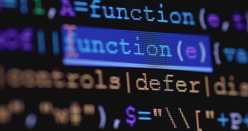4K Close up shot programming tag code on PC Monitor scroll down. Background concept for ...