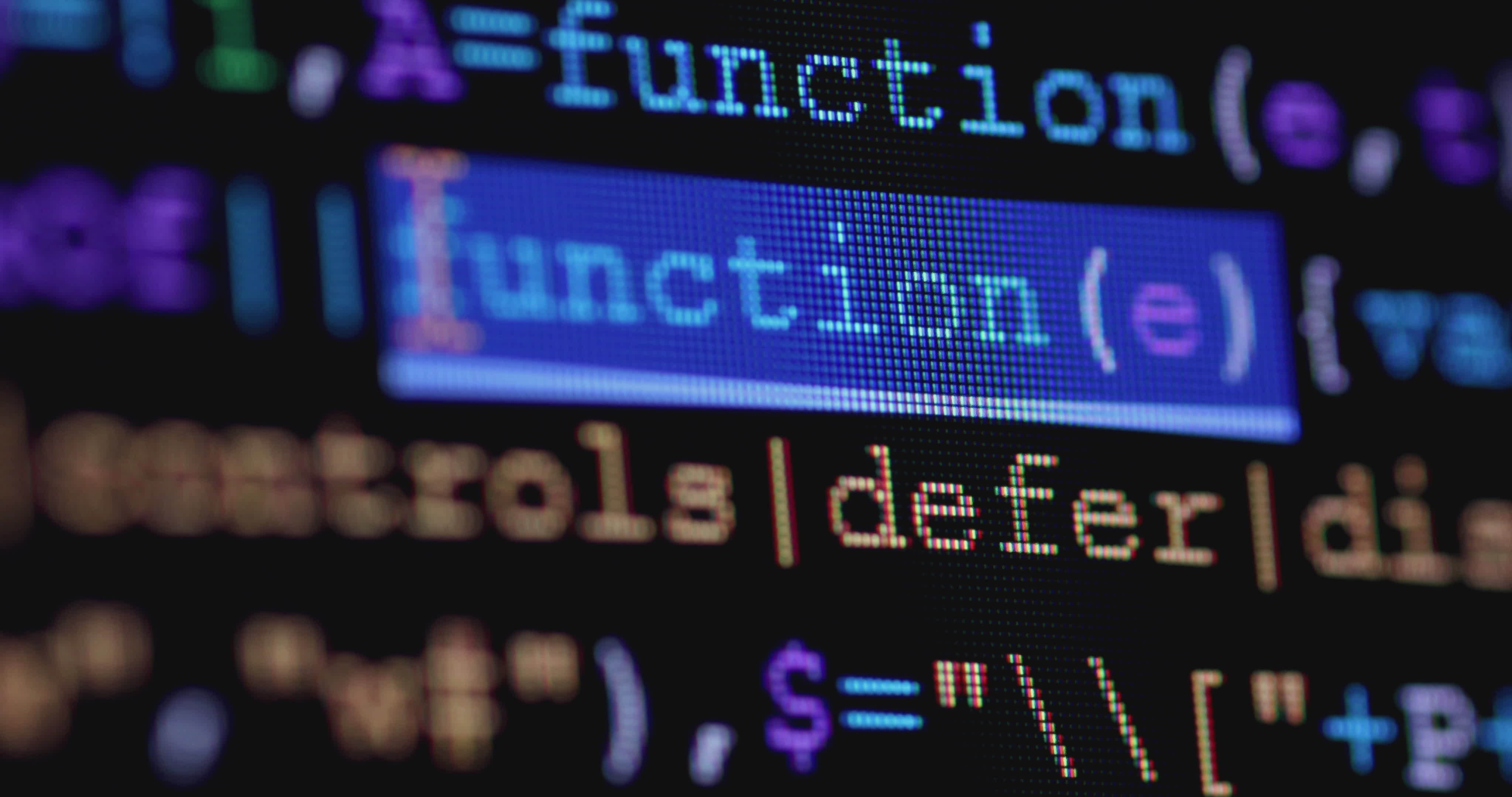 4k Close Up Shot Programming Tag Code On Pc Monitor Scroll Down Background Concept For