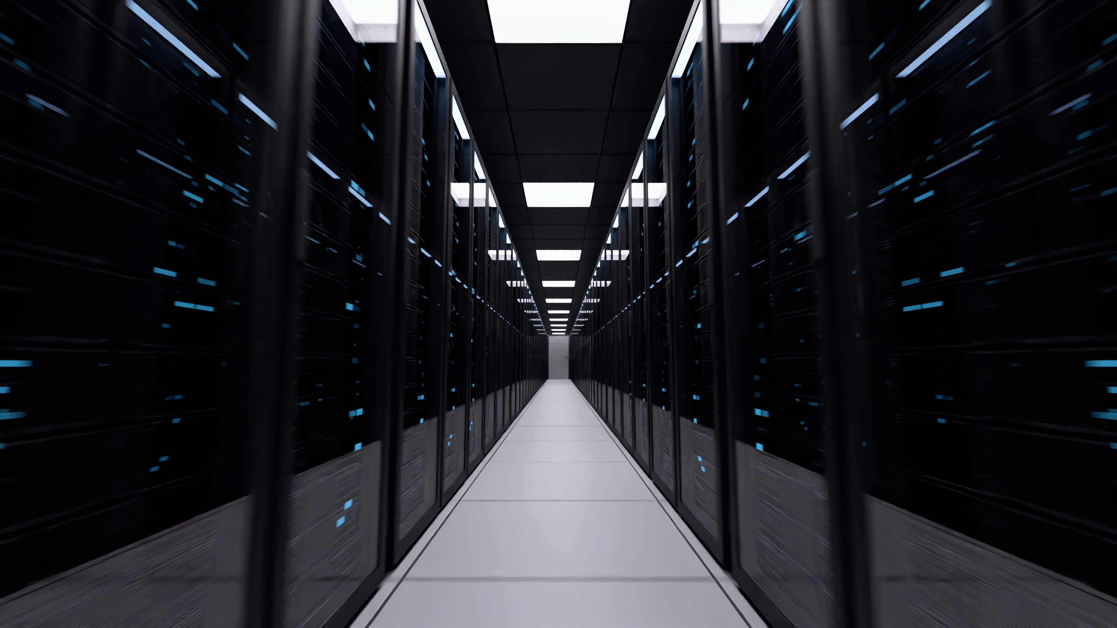 Powerful server room in modern data center. Cloud computing data storage 3d rendering ...