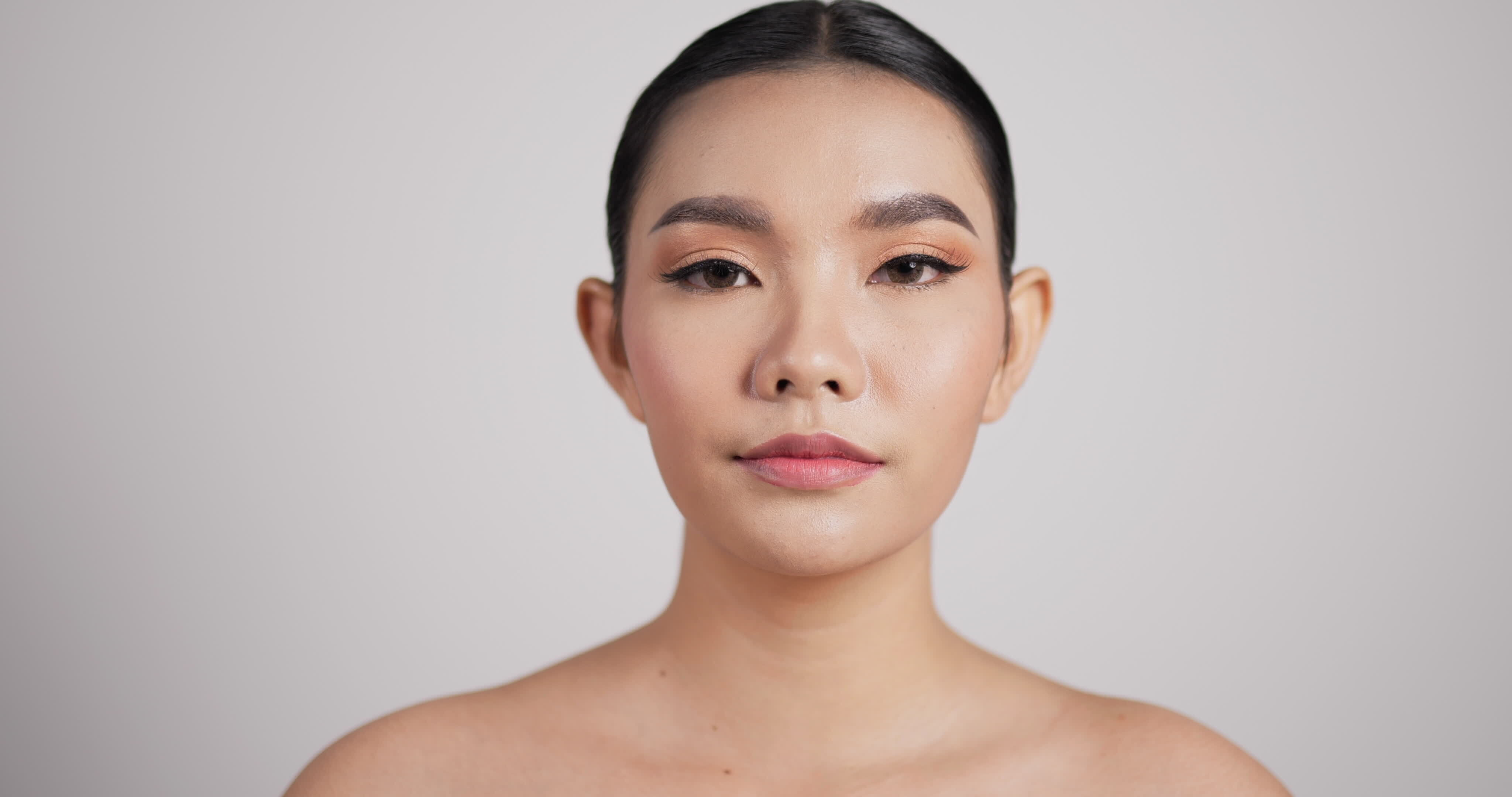 Close Up Of Happy Beauty Asian Woman Face Looking At Camerabeautiful Female Model With Perfect