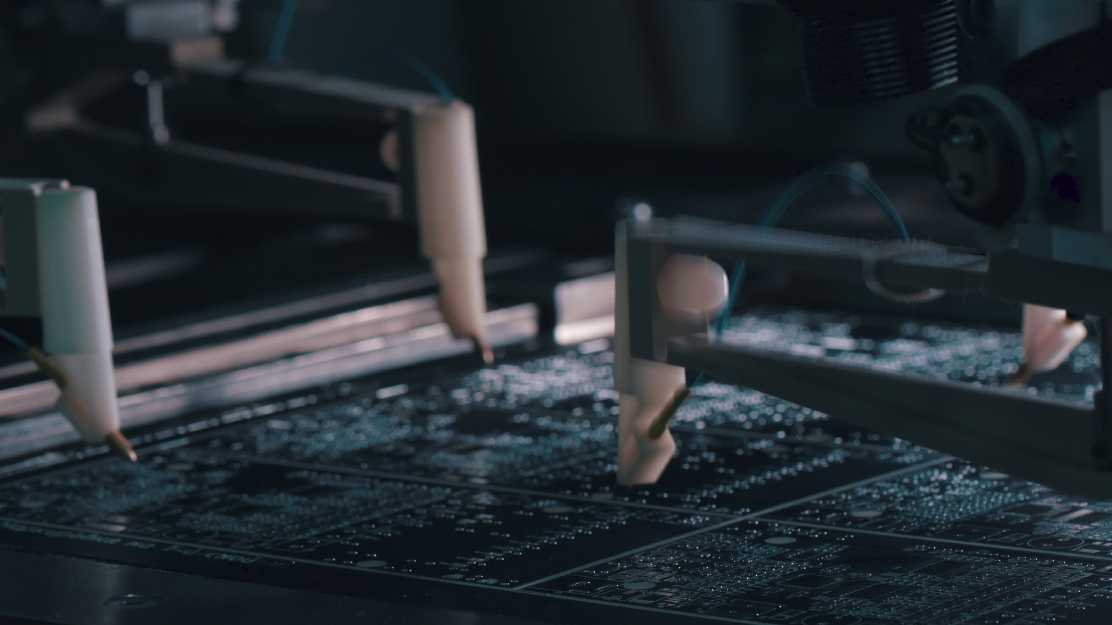 Modern high-tech production of electronic boards and chips at factory ...