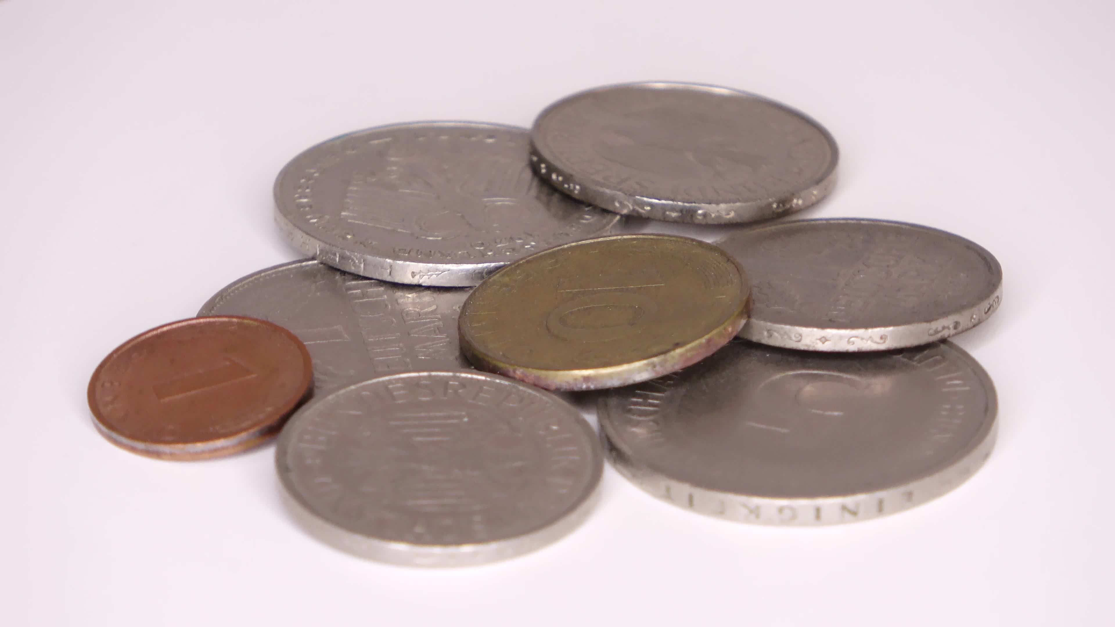 Several Coins Of The No Longer Current Currency Deutsche Mark From Germany 9701557 Stock Video