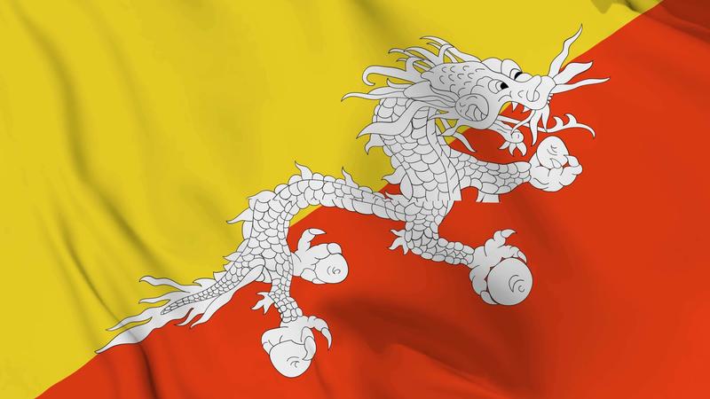 realistic Kingdom of Bhutan waving flag. smooth 4k video seemless loop ...